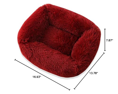 Whipin Bed Xs Size Warm Winter Square Super Soft Sleeping Dog Bed Long Plush Washable Cat Mat Basket Puppy House 1Pcs Wine Red