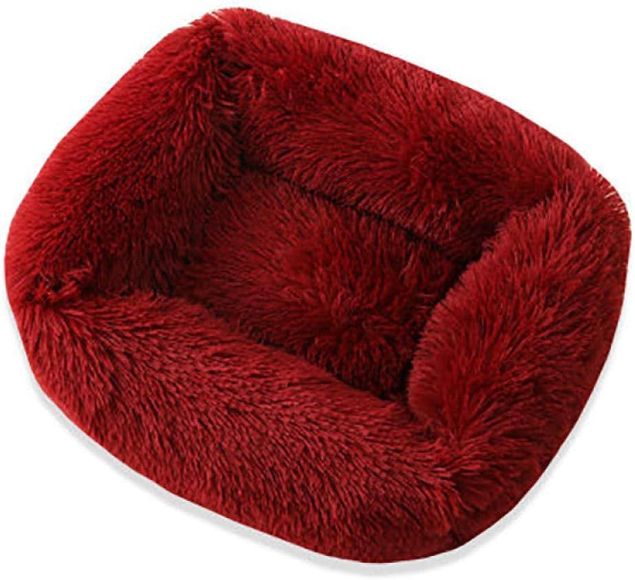 Whipin Bed Xs Size Warm Winter Square Super Soft Sleeping Dog Bed Long Plush Washable Cat Mat Basket Puppy House 1Pcs Wine Red