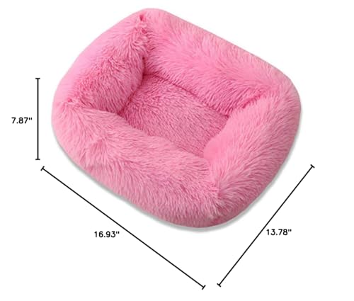 Bed Xs Size Warm Winter Square Super Soft Sleeping Dog Bed Long Plush Washable Cat Mat Basket Puppy House 1Pcs Light Pink