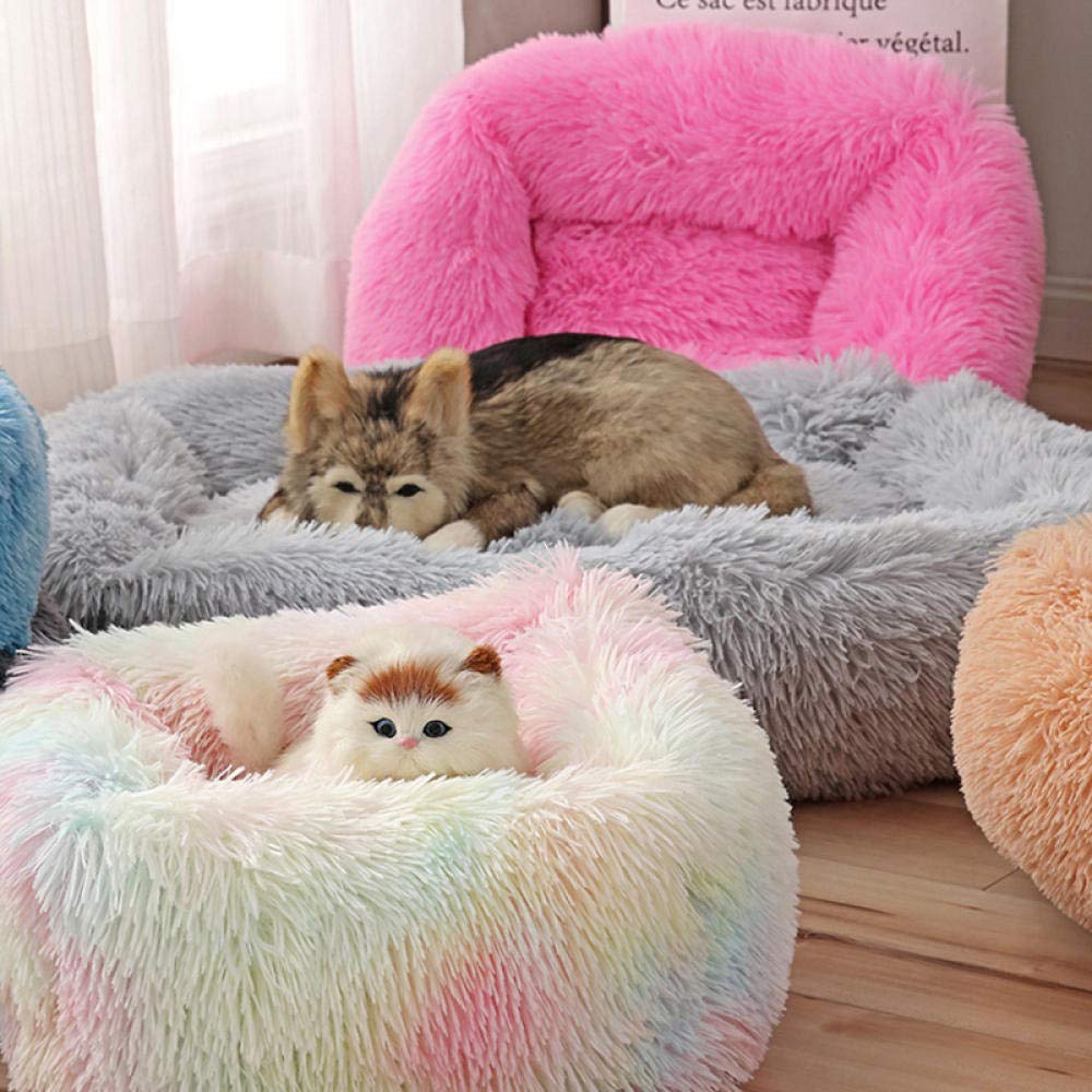 Bed M Size Warm Winter Square Super Soft Sleeping Dog Bed Long Plush Washable Cat Mat Basket Puppy House 1Pcs Champagne