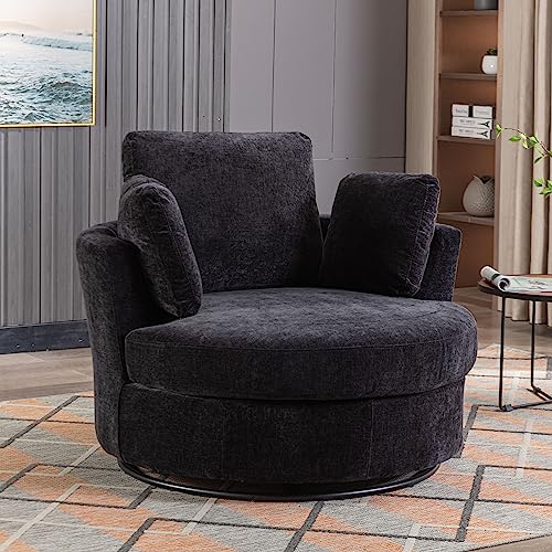 360° Swivel Accent Barrel Chair with 3 Pillows Furniture Set,Upholstered Oversized Leisure Round Loveseat Recliner Cozy Club Sofa Chaise Lounge Circle Armchair for Living Room/Hotel/Nursery/Office