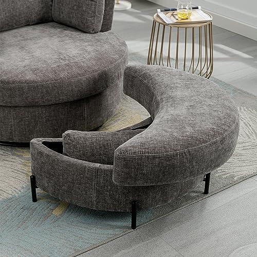 360° Swivel Accent Barrel Chair and Half Crescent Moon Storage Bench Large Ottoman with 4 Pillows,Upholstered Oversized Leisure Round Loveseat Recliner Sofa Chaise Lounge Circle Armchair for Club