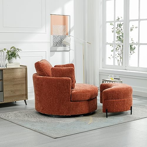 360° Swivel Accent Barrel Chair and Half Crescent Moon Storage Bench Large Ottoman with 4 Pillows,Upholstered Oversized Leisure Round Loveseat Recliner Sofa Chaise Lounge Circle Armchair for Club