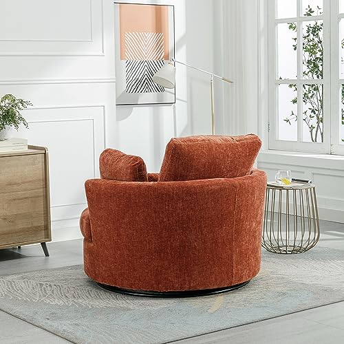 360° Swivel Accent Barrel Chair and Half Crescent Moon Storage Bench Large Ottoman with 4 Pillows,Upholstered Oversized Leisure Round Loveseat Recliner Sofa Chaise Lounge Circle Armchair for Club