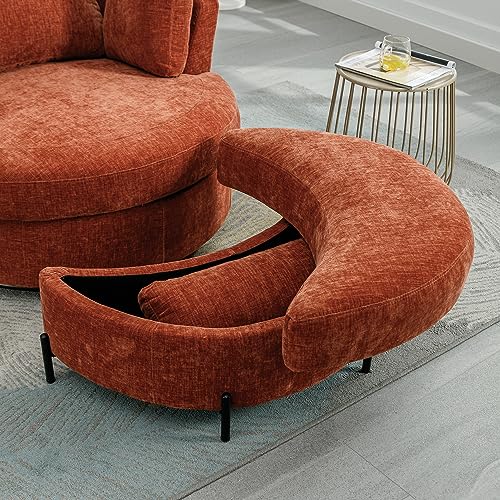 360° Swivel Accent Barrel Chair and Half Crescent Moon Storage Bench Large Ottoman with 4 Pillows,Upholstered Oversized Leisure Round Loveseat Recliner Sofa Chaise Lounge Circle Armchair for Club