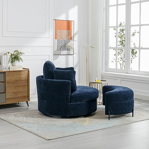 360° Swivel Accent Barrel Chair and Half Crescent Moon Storage Bench Large Ottoman with 4 Pillows,Upholstered Oversized Leisure Round Loveseat Recliner Sofa Chaise Lounge Circle Armchair for Club