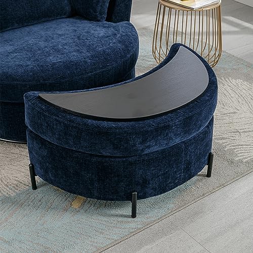 360° Swivel Accent Barrel Chair and Half Crescent Moon Storage Bench Large Ottoman with 4 Pillows,Upholstered Oversized Leisure Round Loveseat Recliner Sofa Chaise Lounge Circle Armchair for Club