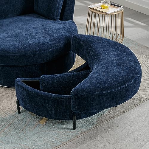 360° Swivel Accent Barrel Chair and Half Crescent Moon Storage Bench Large Ottoman with 4 Pillows,Upholstered Oversized Leisure Round Loveseat Recliner Sofa Chaise Lounge Circle Armchair for Club