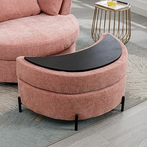 360° Swivel Accent Barrel Chair and Half Crescent Moon Storage Bench Large Ottoman with 4 Pillows,Upholstered Oversized Leisure Round Loveseat Recliner Sofa Chaise Lounge Circle Armchair for Club