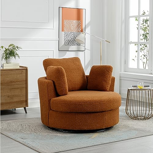 Oversized Swivel Accent Barrel Chair with 3 Pillows,Modern Comfy Upholstered 360 Recliner Sofa Cozy Club Chaise Leisure Round Loveseat Lounge Armchair for Living Room/Bedroom/Hotel/Nursery/Office