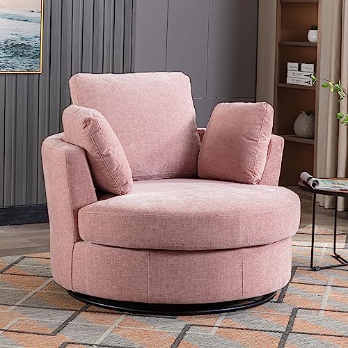 Oversized Swivel Accent Barrel Chair with 3 Pillows,Modern Comfy Upholstered 360 Recliner Sofa Cozy Club Chaise Leisure Round Loveseat Lounge Armchair for Living Room/Bedroom/Hotel/Nursery/Office