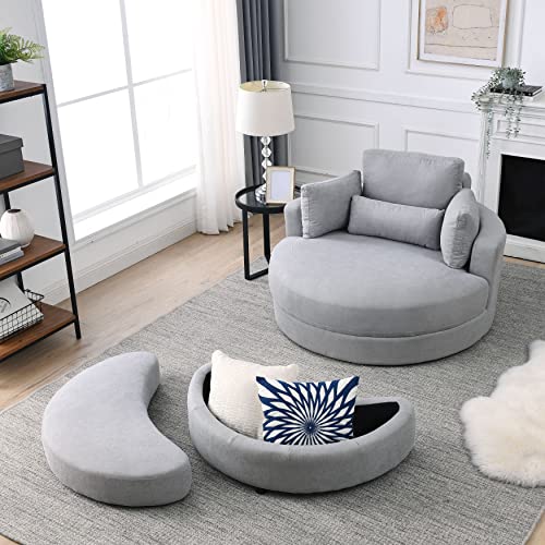 Swivel Accent Barrel Chair with Storage Ottoman,Comfy Teddy Upholstered 360° Recliner Sofa Club Chaise Leisure Round Lounge Armchair Singel Lazy Sofá Arm Chairs and Footrest Set for Living Room/Hotel