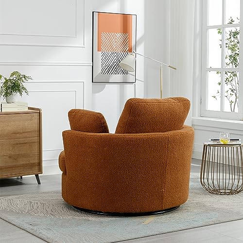 360° Swivel Accent Barrel Chair and Half Crescent Moon Storage Bench Large Ottoman with 4 Pillows,Upholstered Oversized Leisure Round Loveseat Recliner Sofa Chaise Lounge Circle Armchair for Club