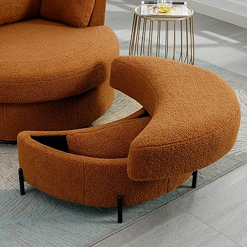 360° Swivel Accent Barrel Chair and Half Crescent Moon Storage Bench Large Ottoman with 4 Pillows,Upholstered Oversized Leisure Round Loveseat Recliner Sofa Chaise Lounge Circle Armchair for Club