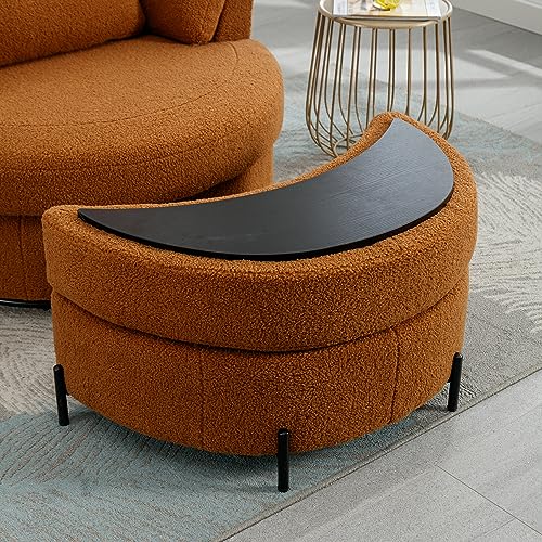 360° Swivel Accent Barrel Chair and Half Crescent Moon Storage Bench Large Ottoman with 4 Pillows,Upholstered Oversized Leisure Round Loveseat Recliner Sofa Chaise Lounge Circle Armchair for Club