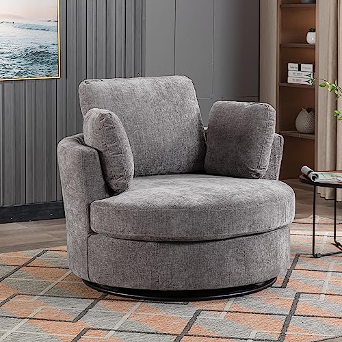 Oversized Swivel Accent Barrel Chair with 3 Pillows,Modern Comfy Upholstered 360 Recliner Sofa Cozy Club Chaise Leisure Round Loveseat Lounge Armchair for Living Room/Bedroom/Hotel/Nursery/Office