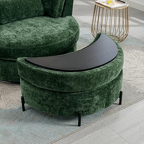 360° Swivel Accent Barrel Chair and Half Crescent Moon Storage Bench Large Ottoman with 4 Pillows,Upholstered Oversized Leisure Round Loveseat Recliner Sofa Chaise Lounge Circle Armchair for Club