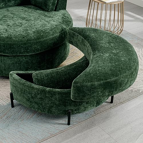 360° Swivel Accent Barrel Chair and Half Crescent Moon Storage Bench Large Ottoman with 4 Pillows,Upholstered Oversized Leisure Round Loveseat Recliner Sofa Chaise Lounge Circle Armchair for Club