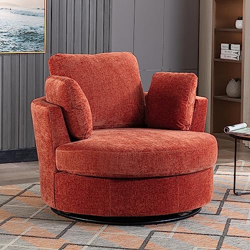 360° Swivel Accent Barrel Chair with 3 Pillows Furniture Set,Upholstered Oversized Leisure Round Loveseat Recliner Cozy Club Sofa Chaise Lounge Circle Armchair for Living Room/Hotel/Nursery/Office