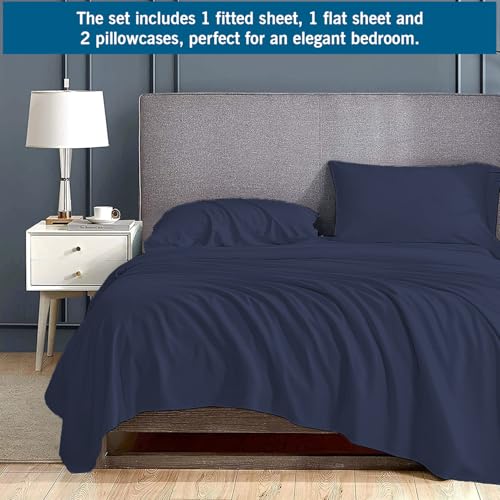 Saaz Linen 1000 Thread Count Full Size Sheet Set - 100% Egyptian Cotton Hotel Luxury Collection Bedding Sheets - Fits Upto 16 Inch Deep Pocket - Sateen Weave Solid 4 Piece Sheets Set (Navy Blue)