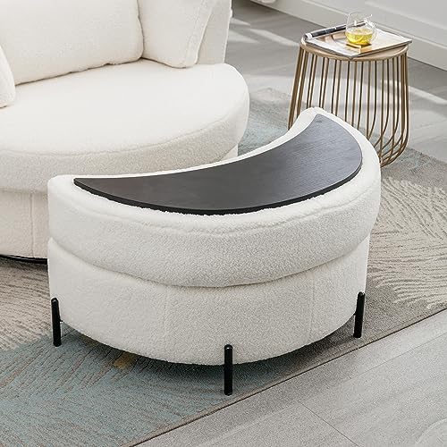 360° Swivel Accent Barrel Chair and Half Crescent Moon Storage Bench Large Ottoman with 4 Pillows,Upholstered Oversized Leisure Round Loveseat Recliner Sofa Chaise Lounge Circle Armchair for Club