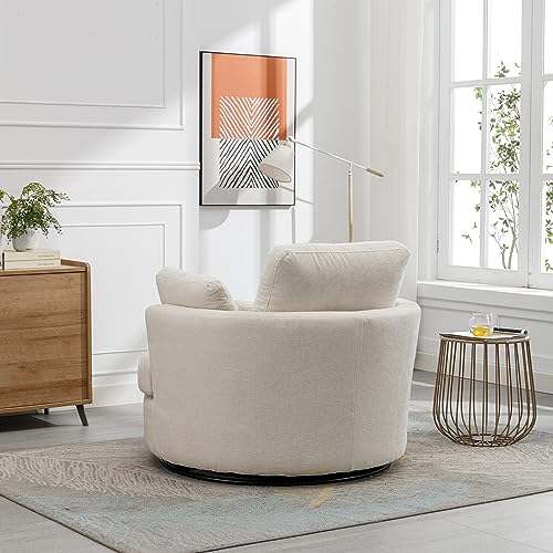 360° Swivel Accent Barrel Chair and Half Crescent Moon Storage Bench Large Ottoman with 4 Pillows,Upholstered Oversized Leisure Round Loveseat Recliner Sofa Chaise Lounge Circle Armchair for Club