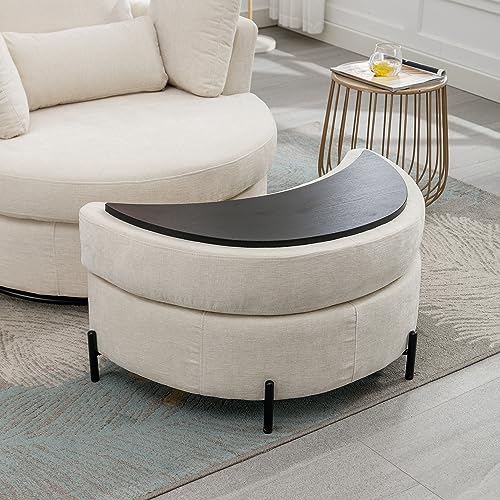 360° Swivel Accent Barrel Chair and Half Crescent Moon Storage Bench Large Ottoman with 4 Pillows,Upholstered Oversized Leisure Round Loveseat Recliner Sofa Chaise Lounge Circle Armchair for Club