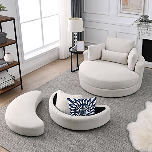 Swivel Accent Barrel Chair with Storage Ottoman,Comfy Teddy Upholstered 360° Recliner Sofa Club Chaise Leisure Round Lounge Armchair Singel Lazy Sofá Arm Chairs and Footrest Set for Living Room/Hotel