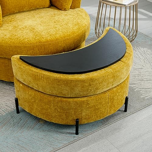 360° Swivel Accent Barrel Chair and Half Crescent Moon Storage Bench Large Ottoman with 4 Pillows,Upholstered Oversized Leisure Round Loveseat Recliner Sofa Chaise Lounge Circle Armchair for Club