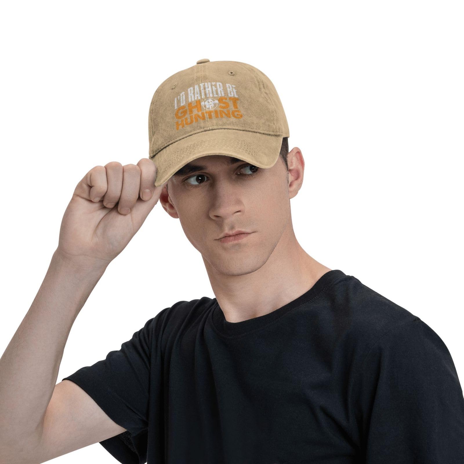 Ositerpz I'd Rather Be Ghost Hunting Hat Women Dad Hats with Design Hat Natural