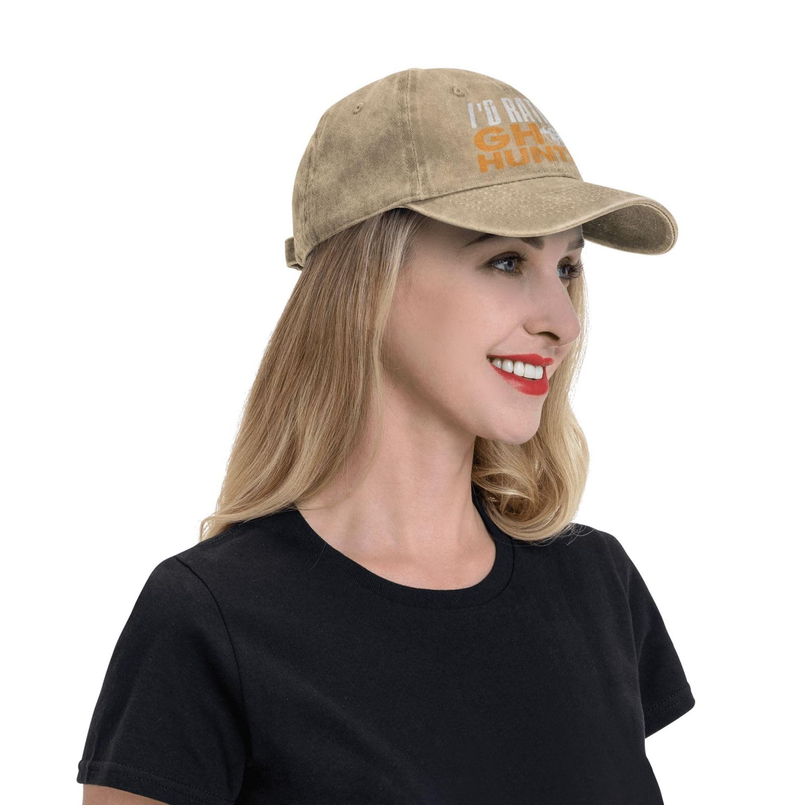 Ositerpz I'd Rather Be Ghost Hunting Hat Women Dad Hats with Design Hat Natural