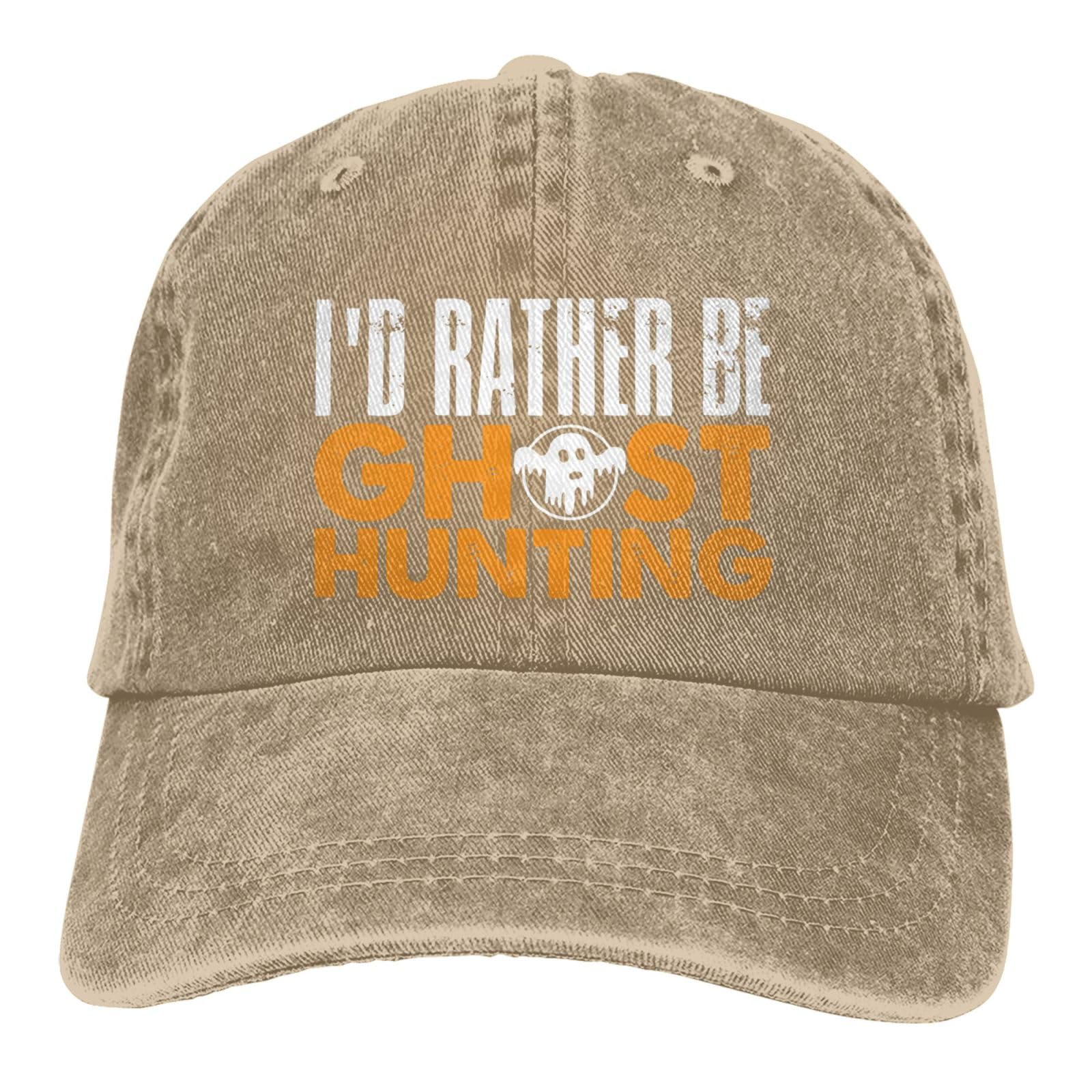 Ositerpz I'd Rather Be Ghost Hunting Hat Women Dad Hats with Design Hat Natural