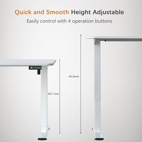Flamaker Standing Desk, Electric Adjustable Height Stand up Desk, 55 x 24 Inches Home Office Computer Desk with T-Shaped Metal Bracket and Memory Preset, White