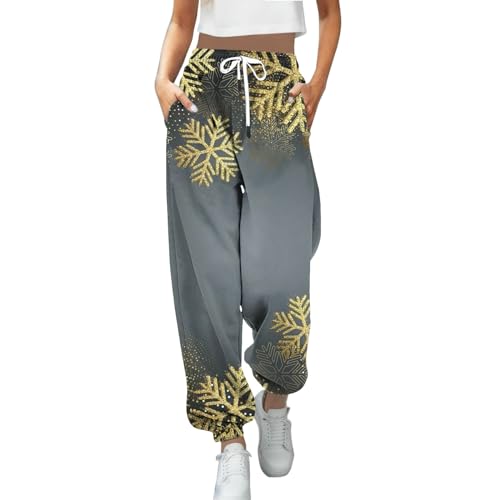 Black of Friday Deals 2023,Ugly Print Womens Wide Leg Sweatpants Christmas Print Drawstring Workout Active Joggers Christmas Tree Print Lounge Running Sweatpants Grey XL