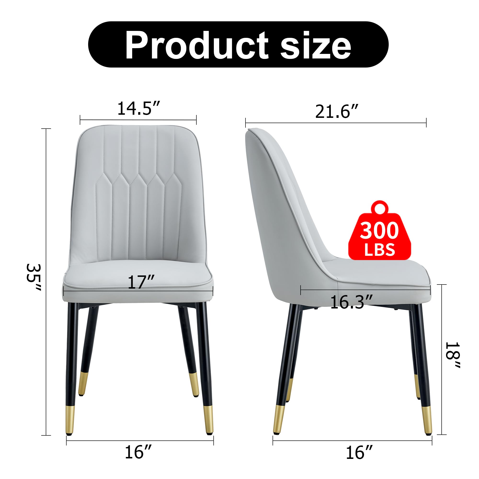 Dvasovio Dining Chairs Set of 4 with Pu Artificial Leather Backrest Cushions and Black Metal Legs, Suitable for Restaurants, Kitchens, and Dining Room. (Grey+PU Leather)