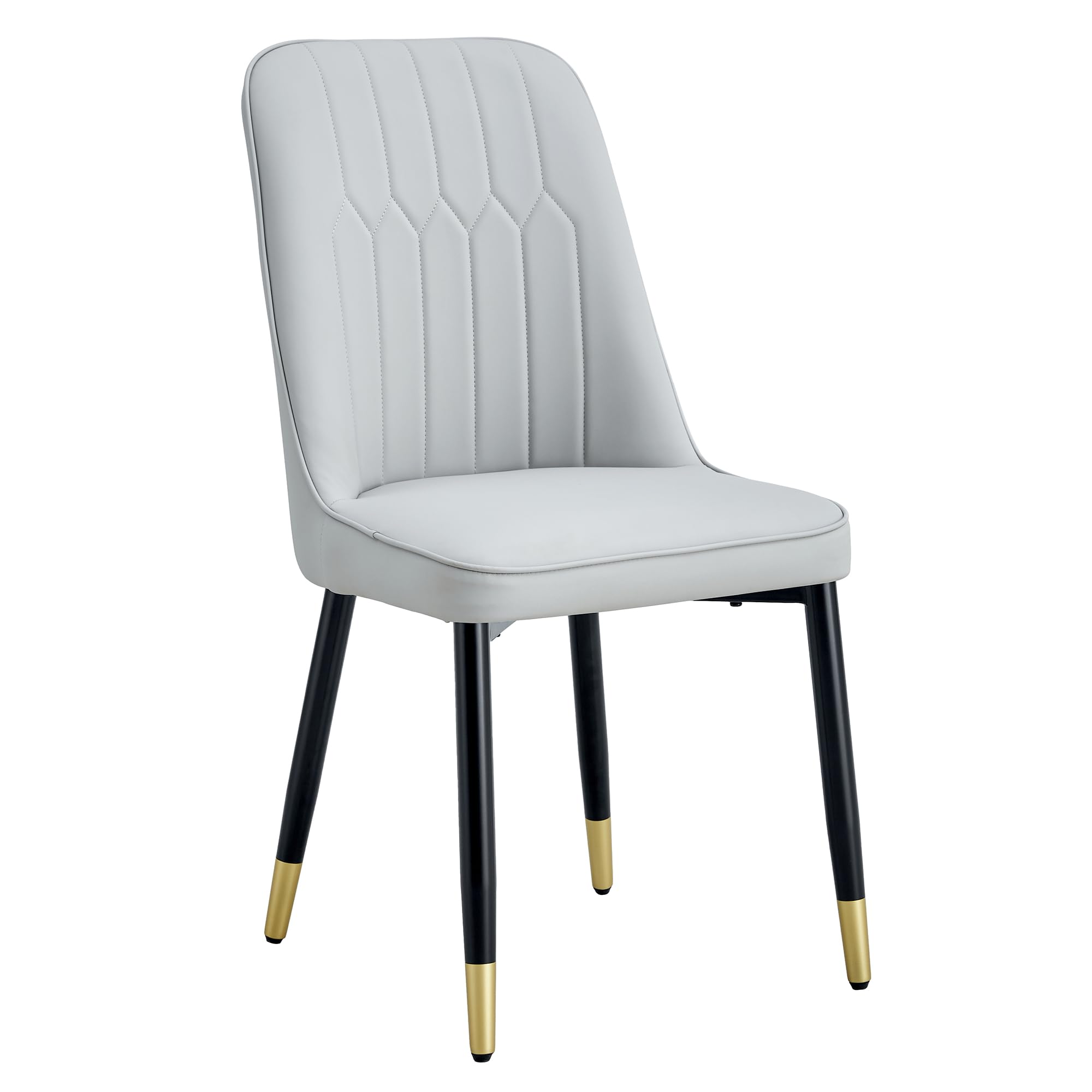Dvasovio Dining Chairs Set of 4 with Pu Artificial Leather Backrest Cushions and Black Metal Legs, Suitable for Restaurants, Kitchens, and Dining Room. (Grey+PU Leather)