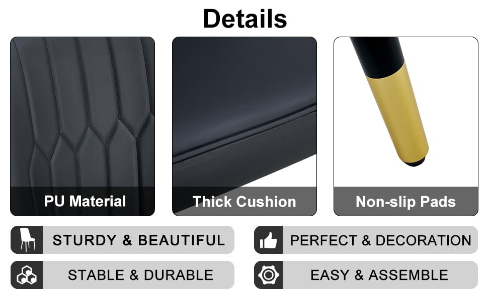 Dvasovio Dining Chairs Set of 4 with Pu Artificial Leather Backrest Cushions and Black Metal Legs, Suitable for Restaurants, Kitchens, and Dining Room. (Black+Pu Leather)