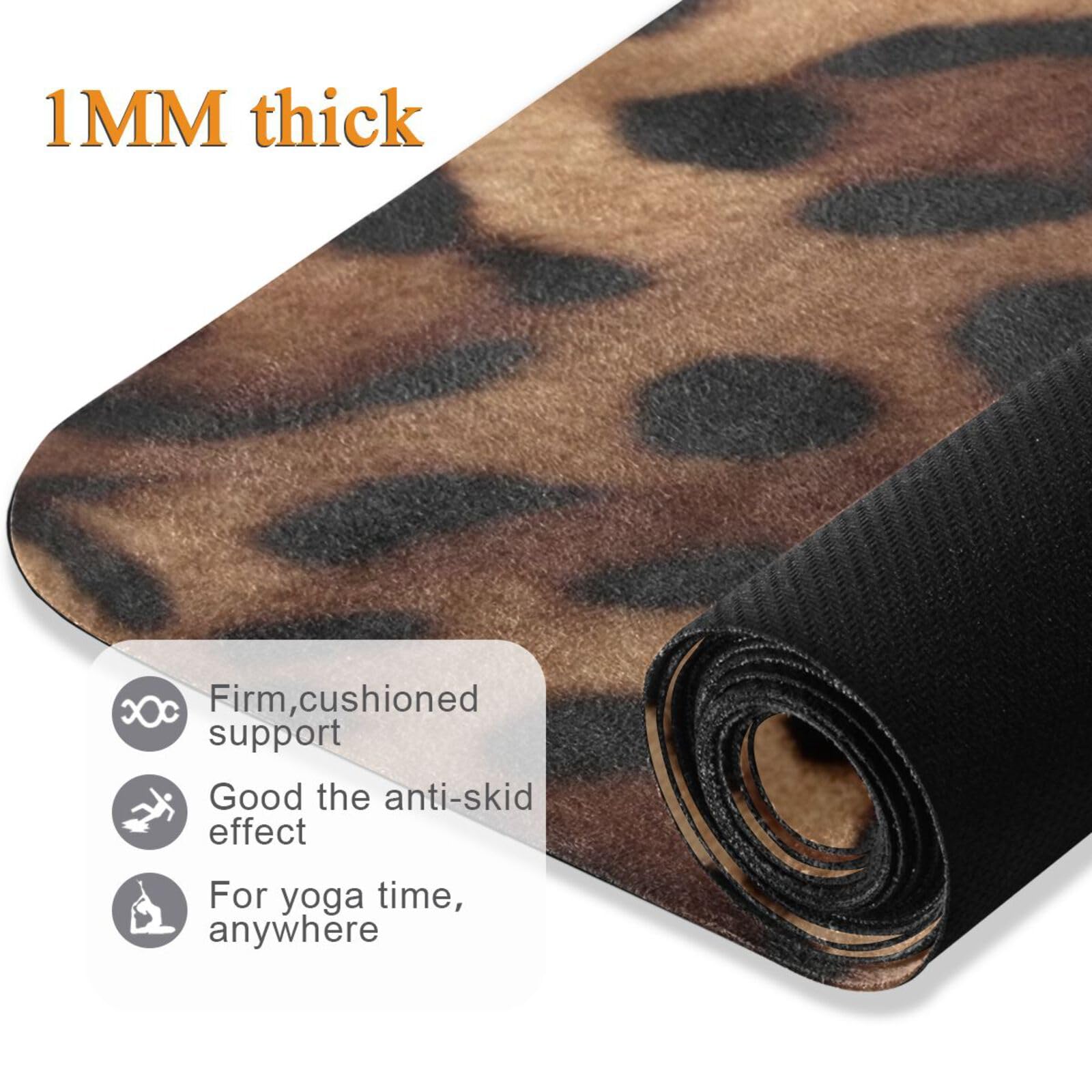 GOODOLD Leopard Print Yoga Mat, 71 x 26 Inch Non-slip Yoga Mats Folding Travel Exercise Mat Indoor Outdoor Gym Pilates with Storage Bag for Women Men