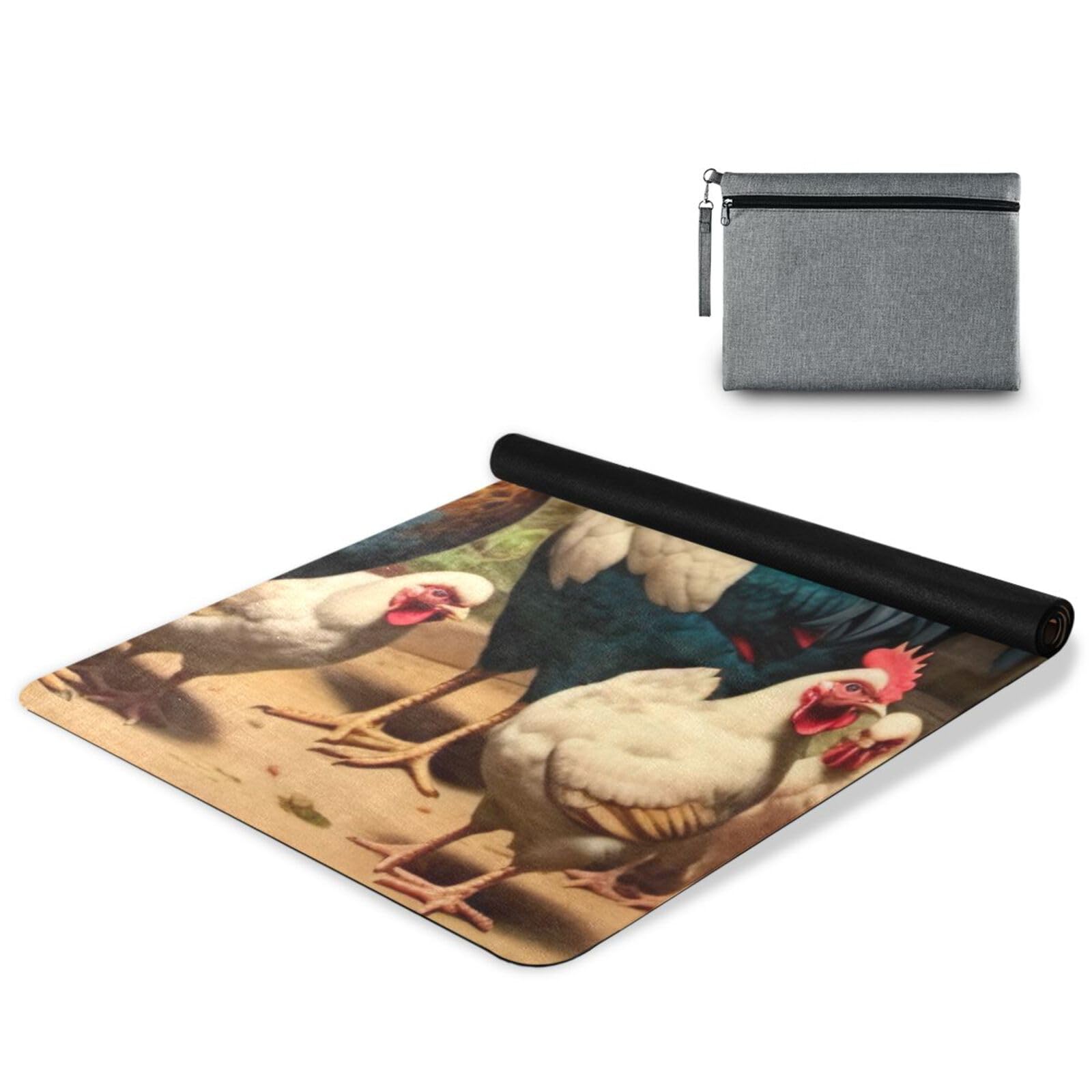 GOODOLD Farm Chicken House Yoga Mat, 71 x 26 Inch Non-slip Yoga Mats Folding Travel Exercise Mat Indoor Outdoor Gym Pilates with Storage Bag for Women Men