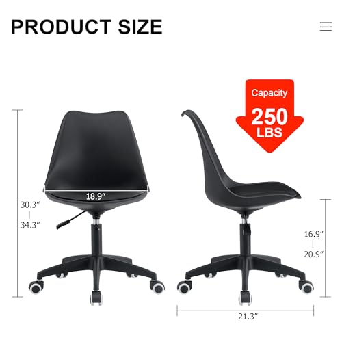 AISYKOD Black Desk Chair, Plastic Home Office Chair, Acrylic Rolling Chair, Swivel Plastic Chairs for Office, Home, Make Up, Small Space, Bed Room, Living Room
