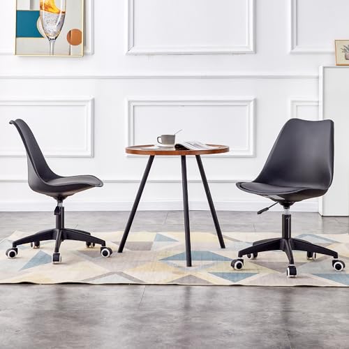 AISYKOD Black Desk Chair, Plastic Home Office Chair, Acrylic Rolling Chair, Swivel Plastic Chairs for Office, Home, Make Up, Small Space, Bed Room, Living Room