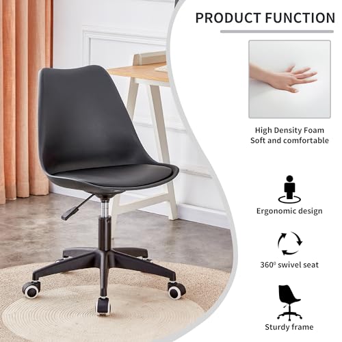 AISYKOD Black Desk Chair, Plastic Home Office Chair, Acrylic Rolling Chair, Swivel Plastic Chairs for Office, Home, Make Up, Small Space, Bed Room, Living Room