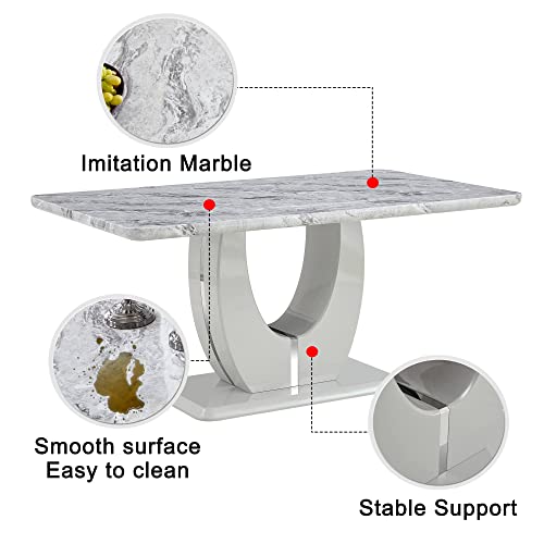 Gnrolaz 63" Marble Dining Table Set for 8, Modern Kitchen Table and Chairs Set with 1.4" Faux Marble Tabletop and 8 Gray PU Leather Dining Chairs, 9 Piece DiningTable Set for Dining Kitchen