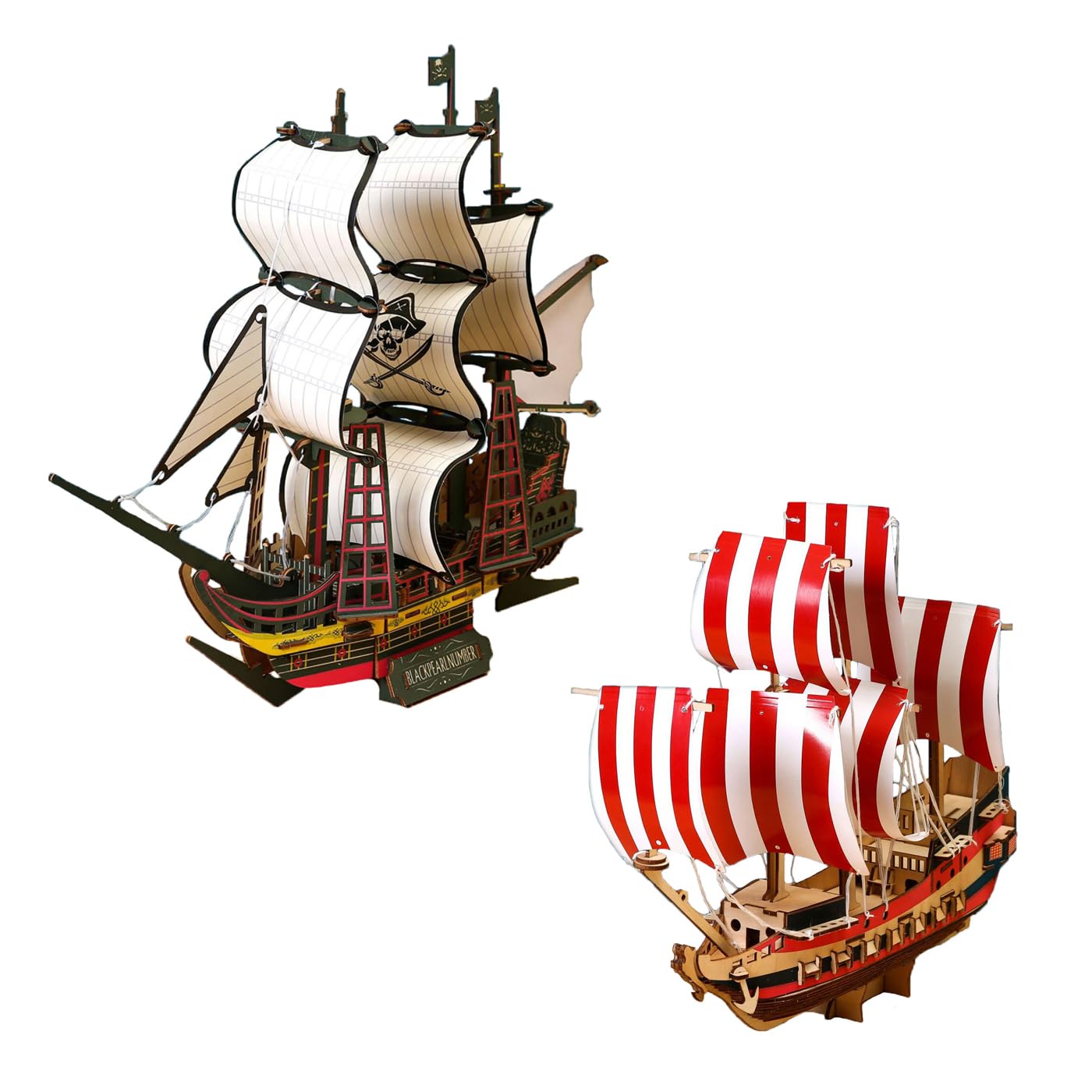 SHITENG Laser Cutting Wood Model 3D Puzzles for Adults, Pirate Ship Model Puzzles for Adults and Kids, Desk Decor Building Kits Brain Teaser Hobby Gifts for Women and Men(Pack of 2)