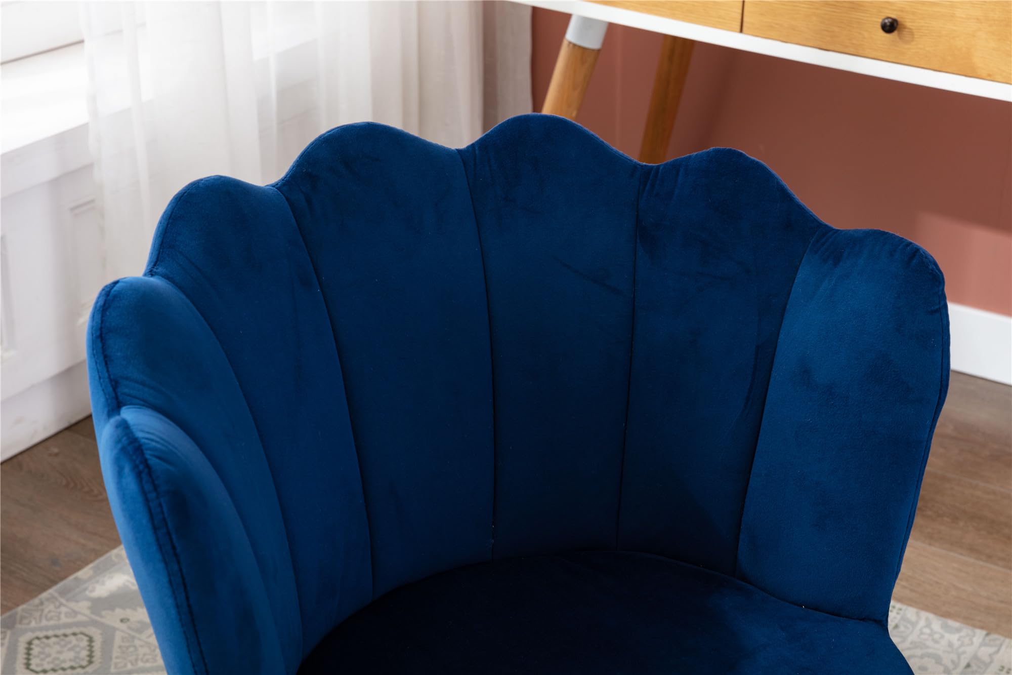 Swivel Shell Chair for Living Room & Bedroom - Modern Leisure Velvet Office Chair with Curved Backrest, Adjustable Lift Seat, Five-Star Base with Casters for Mobility, Metal & PolyWood Frame (Navy)