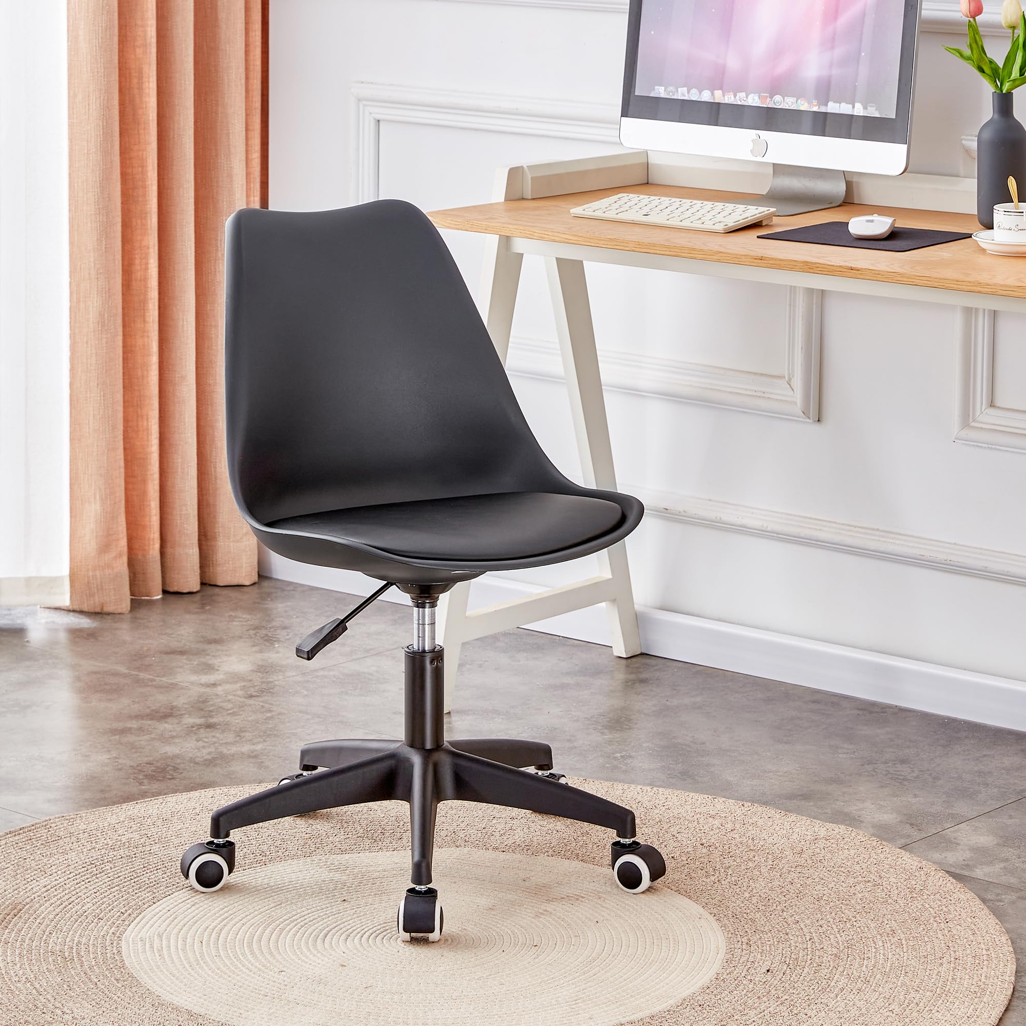 CIATRE Black Modern Home Office Desk Chairs, Adjustable 360 °Swivel Chair Engineering Plastic Armless Swivel Computer Chair with Wheels for Living Room, Bed Room Office Hotel Dining Room