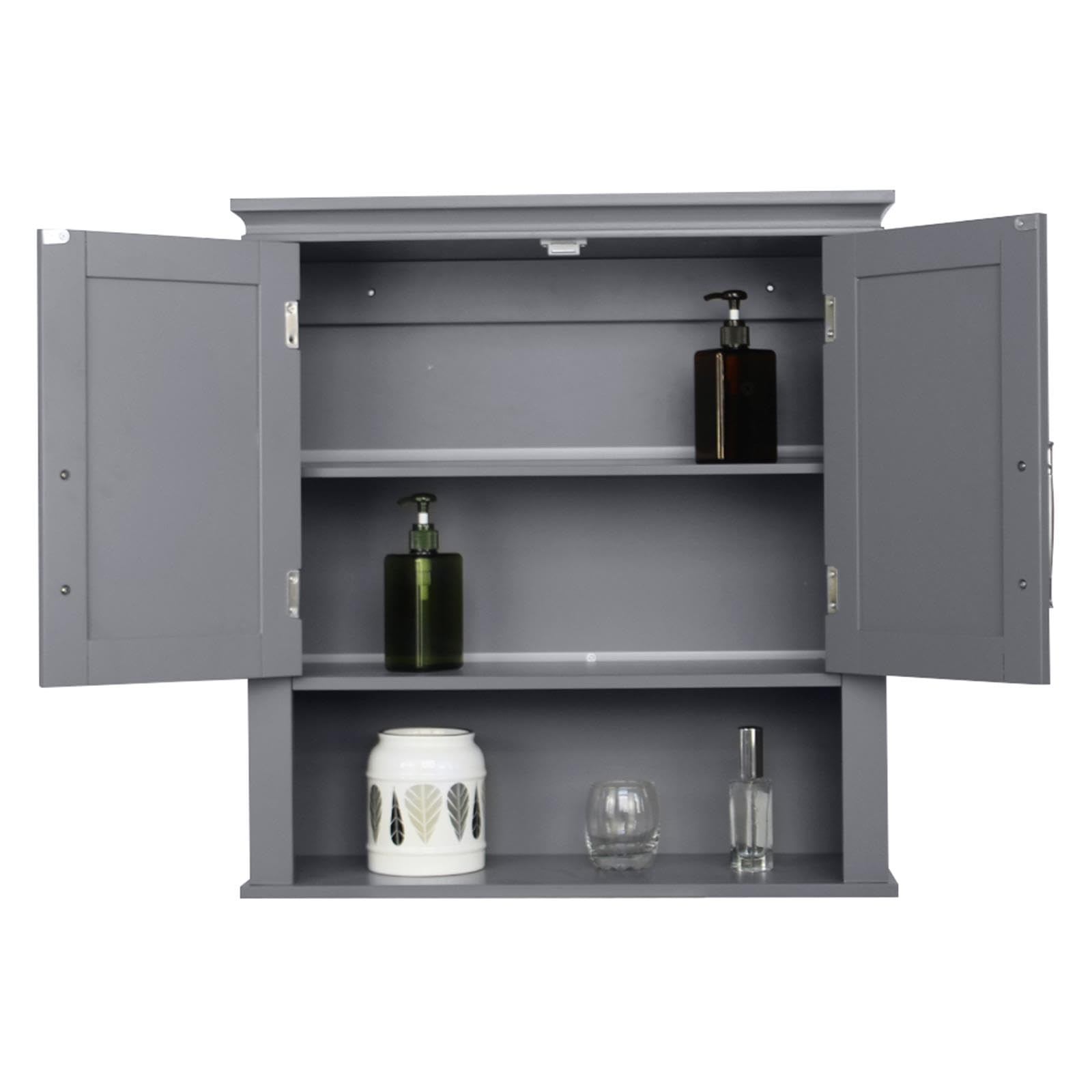 Flymatic [Product Double Door Wall Cabinet Grey] - Stylish Wall-Mounted Grey Finish Cabinet for Efficient Kitchen Storage and Organization Double Door Storage Cupboard with Versatile Hanging Design