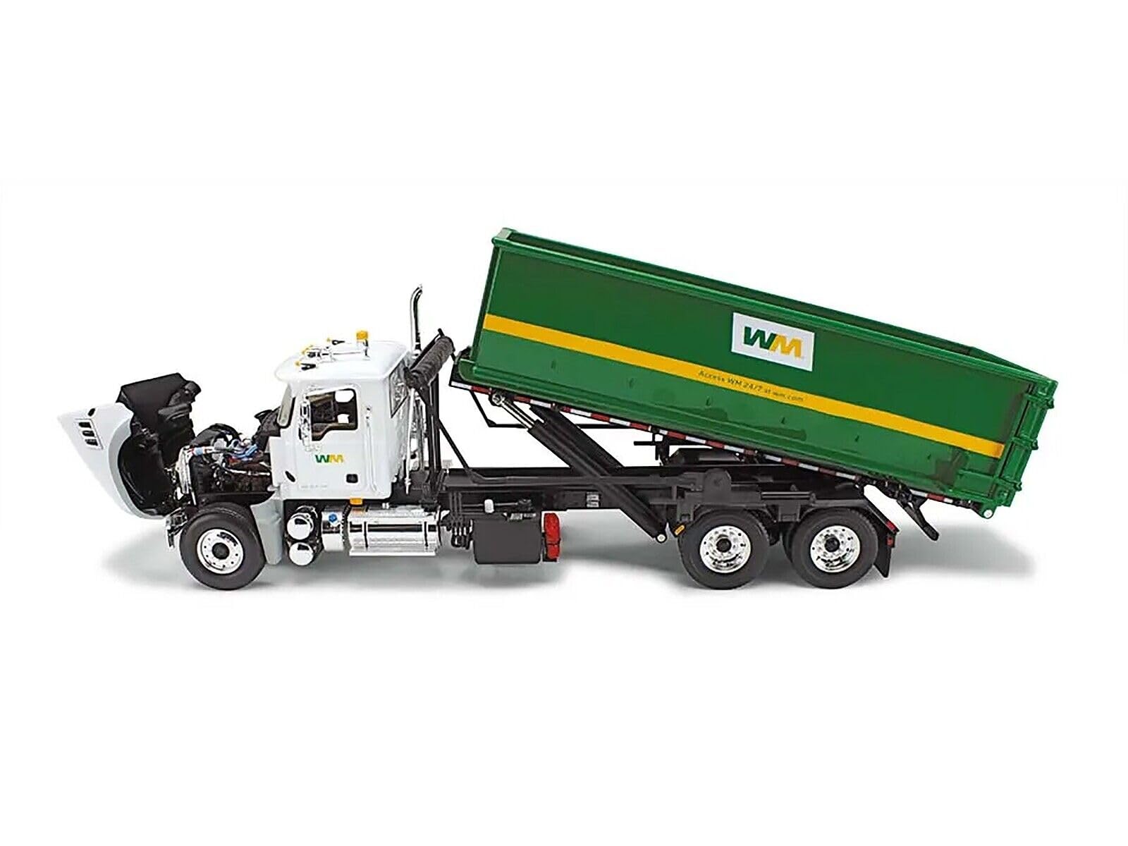 First Gear Mack Granite Garbage Truck Waste Management White and Green with Tub-Style Roll-Off Container 1/34 Diecast Model FG10-4050D