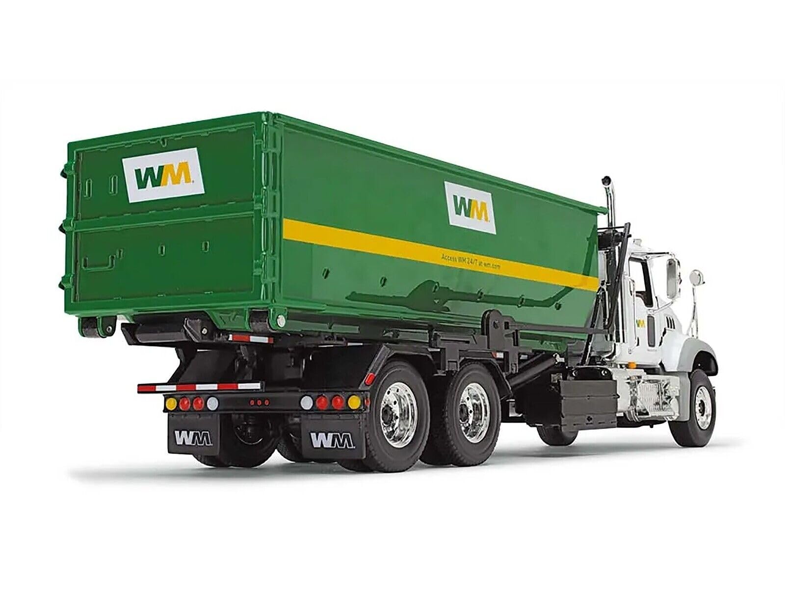 First Gear Mack Granite Garbage Truck Waste Management White and Green with Tub-Style Roll-Off Container 1/34 Diecast Model FG10-4050D