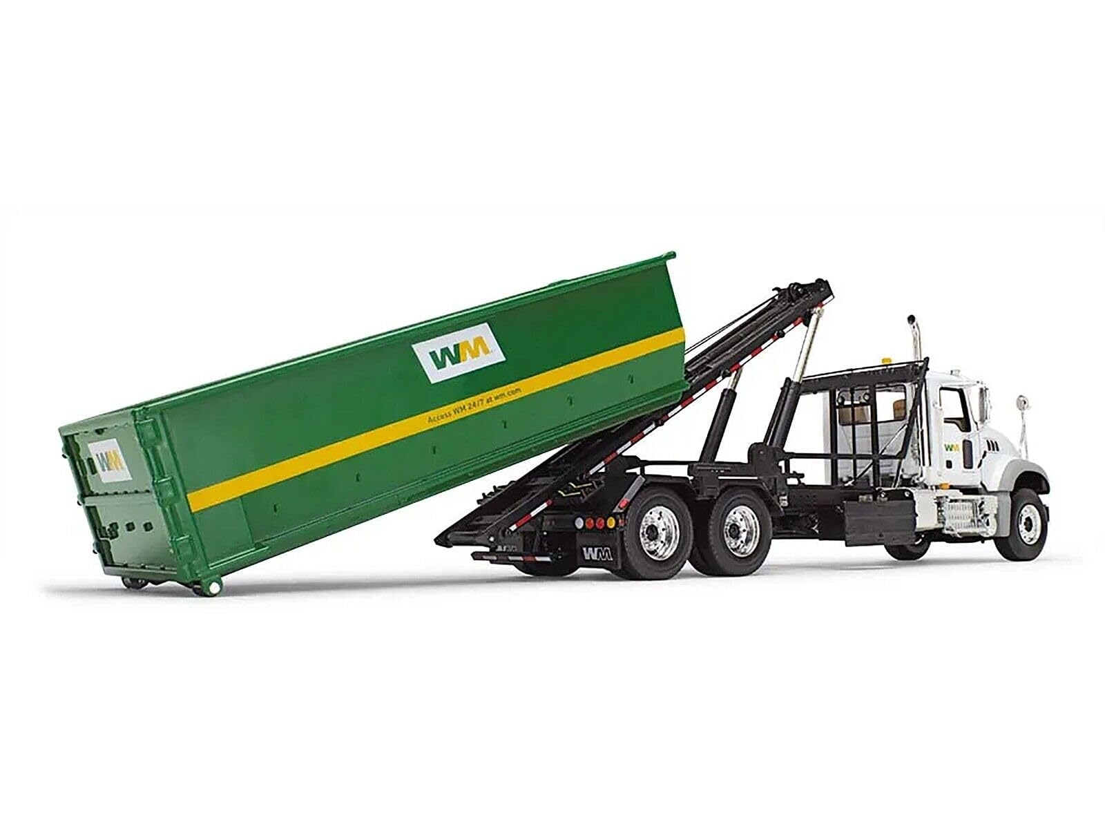 First Gear Mack Granite Garbage Truck Waste Management White and Green with Tub-Style Roll-Off Container 1/34 Diecast Model FG10-4050D